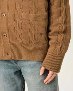 AMI Paris Brown Cable Wool Cardigan