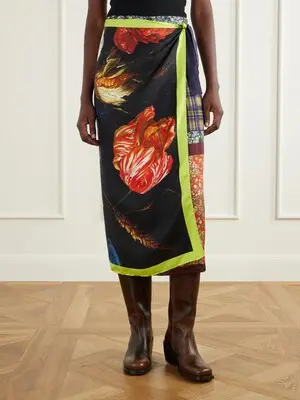 Dries Van Noten Floral Patchwork Silk Wrap Skirt