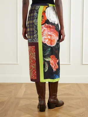 Dries Van Noten Floral Patchwork Silk Wrap Skirt