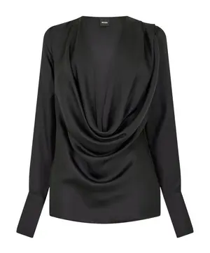Hugo Boss Satin Long Sleeve Top - Black