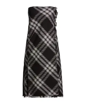 Burberry Plaid Wool Sleeveless Dress With Leather Trim