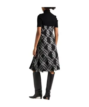 Burberry Plaid Wool Sleeveless Dress With Leather Trim