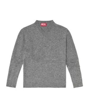 DIESEL® V-neck Jumper In Wrinkled Boiled Knit