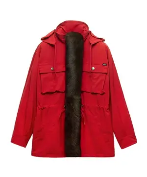 Prada Technical Fabric Parka With Shearling Trim