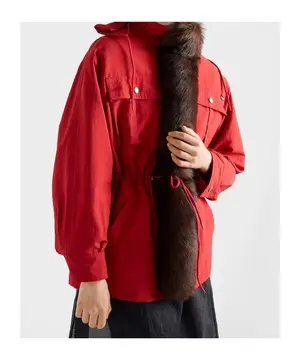 Prada Technical Fabric Parka With Shearling Trim