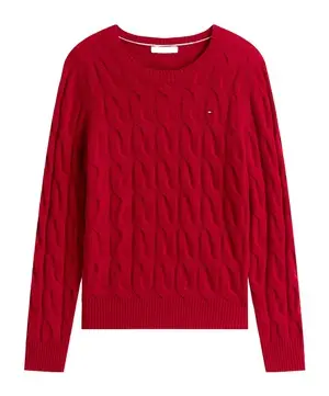Tommy Hilfiger Brightred Crewneck Cableknit Sweater - Red