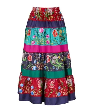 Gucci Floral Print Tiered Maxi Skirt