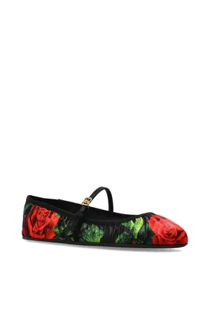 Dolce & Gabbana Rose-print Satin Ballet Flats
