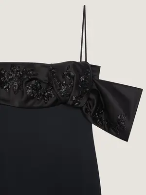 Givenchy Sliced Long Dress In Crepe Cady With Embroidered Bow