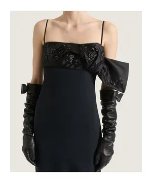 Givenchy Sliced Long Dress In Crepe Cady With Embroidered Bow