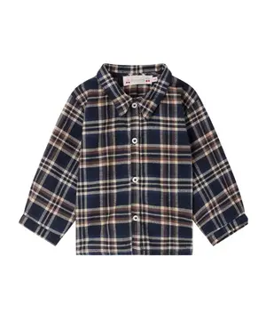 Bonpoint Plaid Long-sleeve Shirt - Navy Check Pattern
