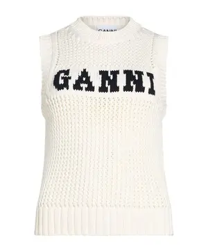 GANNI Sleeveless Knit Top With Embroidered Logo