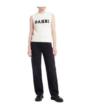 GANNI Sleeveless Knit Top With Embroidered Logo