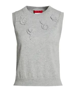 MAXCO. Max&co. Sleeveless Knit Top With Floral Embellishments - Grey