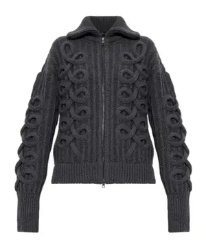 Etro Ribbed Wool-blend Cardigan With Zip And Woven Detailing