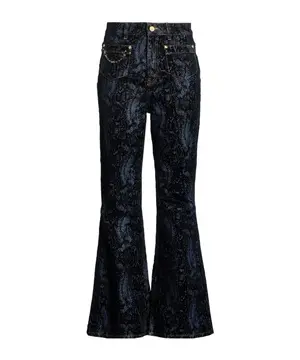 GANNI Dark Denim Wide-leg Pants With Velvet Detailing