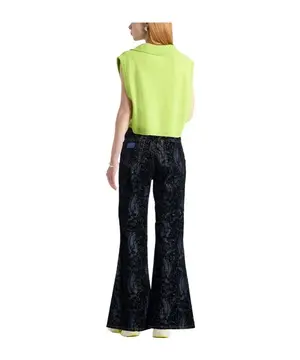 GANNI Dark Denim Wide-leg Pants With Velvet Detailing