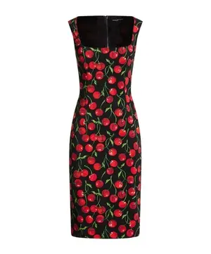 Dolce & Gabbana Sleeveless Square Neck Cherry Print Bodycon Dress