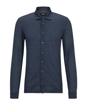 Hugo Boss Heathered Navy Collared Longsleeve Knit Shirt