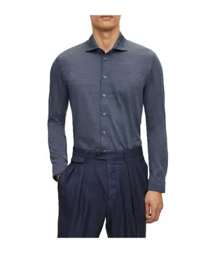 Hugo Boss Heathered Navy Collared Longsleeve Knit Shirt