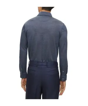 Hugo Boss Heathered Navy Collared Longsleeve Knit Shirt