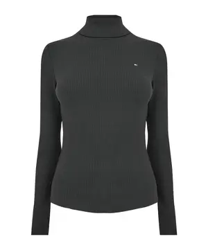 Tommy Hilfiger Dark Grey Ribbed Turtleneck Knit Top