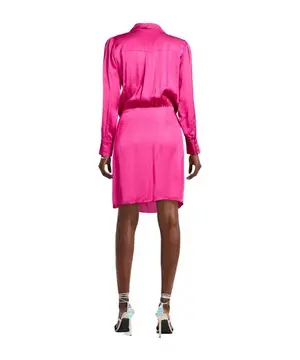 MAXCO. Long Sleeve Satin Shirt Dress With V-neck And Tie Detail