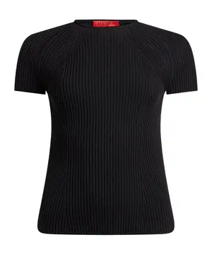 MAXCO. Solid-colored Ribbed Short-sleeve T-shirt - Black