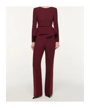 Roland Mouret Burgundy Wide Fit Wool Silk Trousers