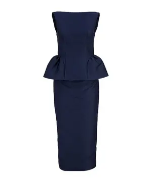 Roland Mouret Navy Sleeveless Peplum Column Midi Dress