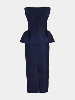 Roland Mouret Navy Sleeveless Peplum Column Midi Dress