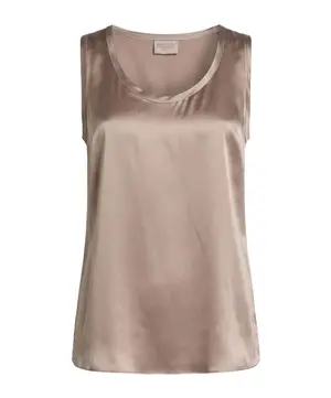 Brunello Cucinelli Sleeveless Scoop Neck Satin Top - Nude