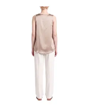 Brunello Cucinelli Sleeveless Scoop Neck Satin Top - Nude