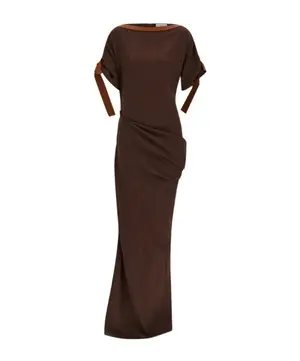 FERRAGAMO Long Viscose Dress With Gathered Detail