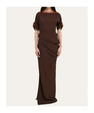 FERRAGAMO Long Viscose Dress With Gathered Detail