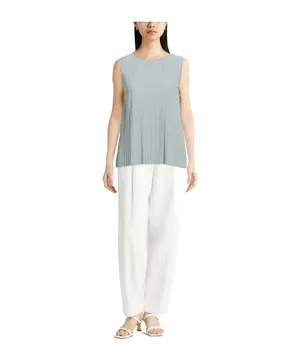 Max Mara Sleeveless Crewneck Crinkled Crepe Top