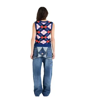 GANNI Geometric Argyle Knit Sleeveless Top