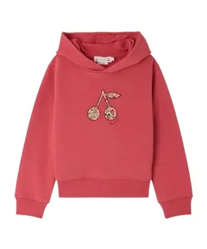 Bonpoint Tita Organic Cotton Hoodie With Cherry Motif - Of Raspberry