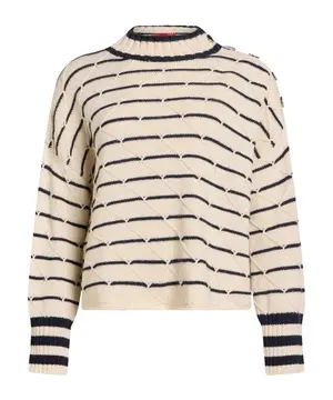 MAXCO. Max&co. Striped Knit High Neck Long Sleeve Top With Button Details - Camel