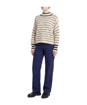 MAXCO. Max&co. Striped Knit High Neck Long Sleeve Top With Button Details