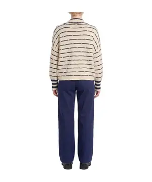 MAXCO. Max&co. Striped Knit High Neck Long Sleeve Top With Button Details