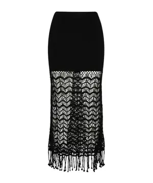 GANNI Fitted Knit Midi Skirt With Tassel Detailing