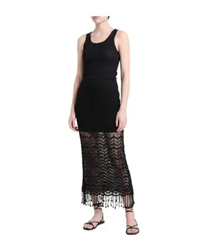 GANNI Fitted Knit Midi Skirt With Tassel Detailing