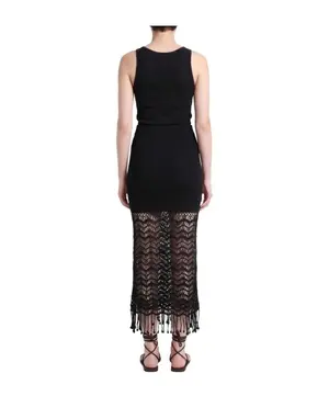 GANNI Fitted Knit Midi Skirt With Tassel Detailing