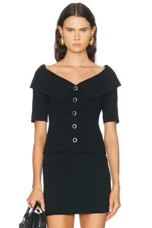Alessandra Rich Wool Crepe Off-the-shoulder Jacket - Black