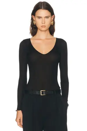 Saint Laurent Cassandre Ribbed V-neck Top - Noir