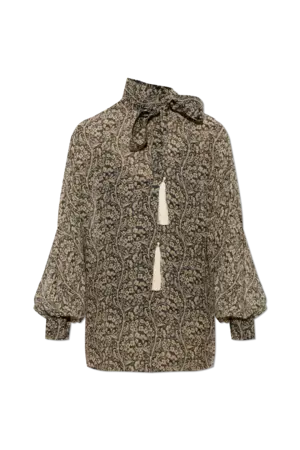 Zimmermann Patterned Top With A Stand-up Collar