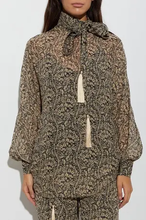Zimmermann Patterned Top With A Stand-up Collar