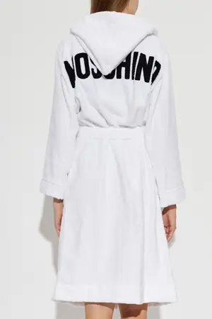 Moschino Hooded Cotton Terry Robe With Logo Detail