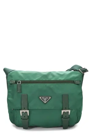 Prada Nylon Double Buckle Flap Messenger Bag - Green